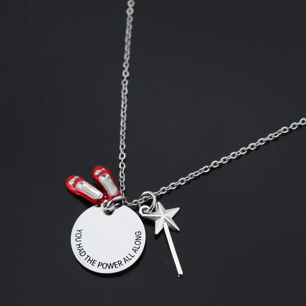 Eilygen Inspirational Gift Wizard of Oz Necklace You had the Power all Along Ruby Red Slippers Pendant Necklace Gift for Her