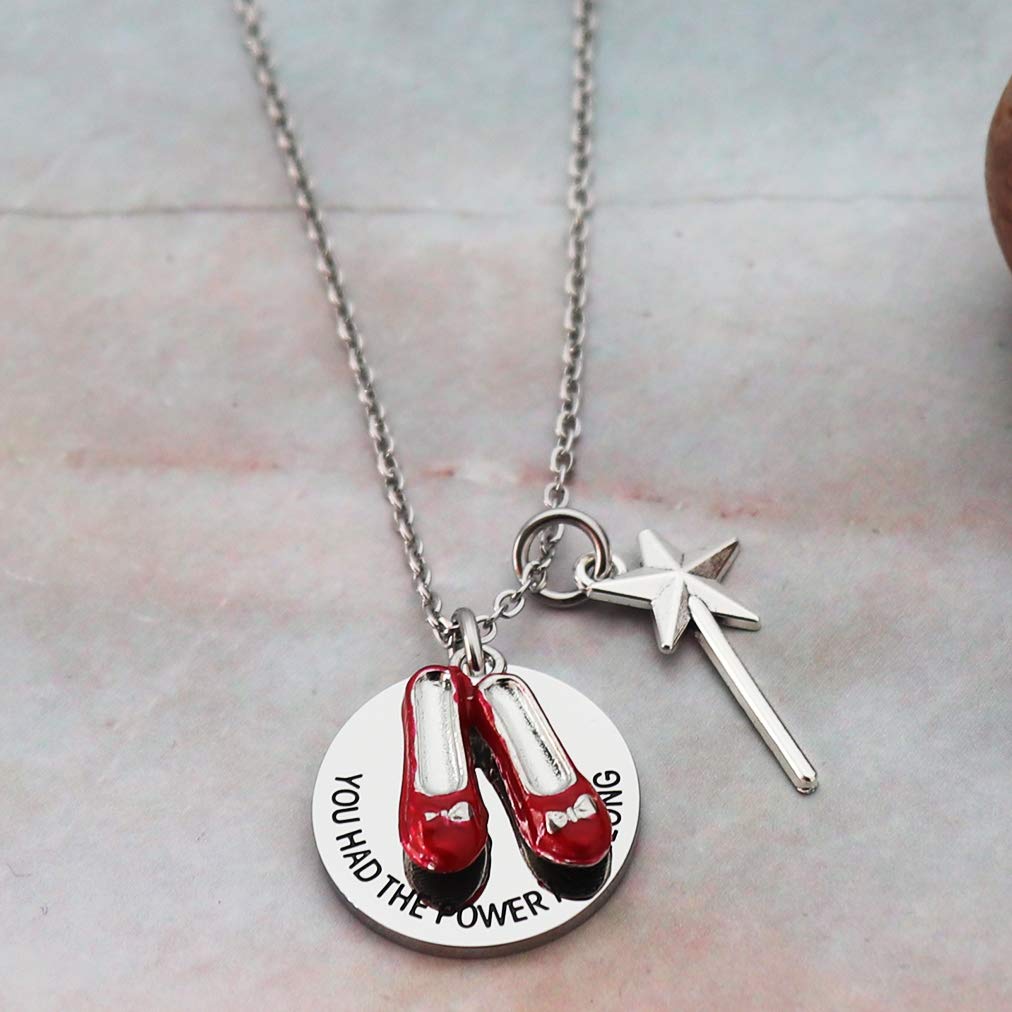 Eilygen Inspirational Gift Wizard of Oz Necklace You had the Power all Along Ruby Red Slippers Pendant Necklace Gift for Her