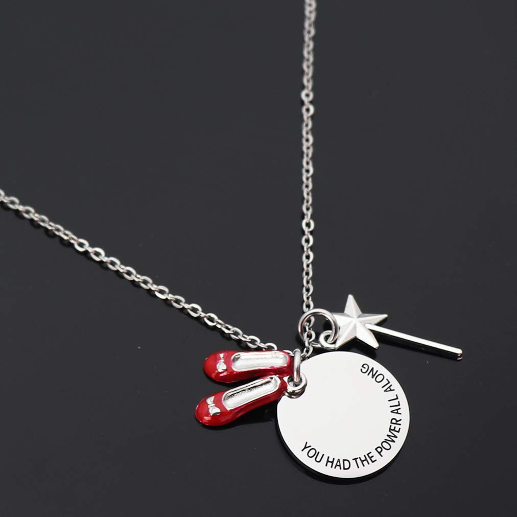 Eilygen Inspirational Gift Wizard of Oz Necklace You had the Power all Along Ruby Red Slippers Pendant Necklace Gift for Her