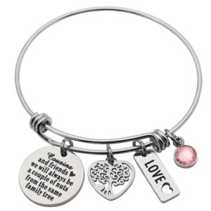 eilygen cousins gifts cousins charm adjustable bracelt bangle cousin jewelry gift for cousins (cousins and friends we will always be, a couple of nuts from the same family tree)