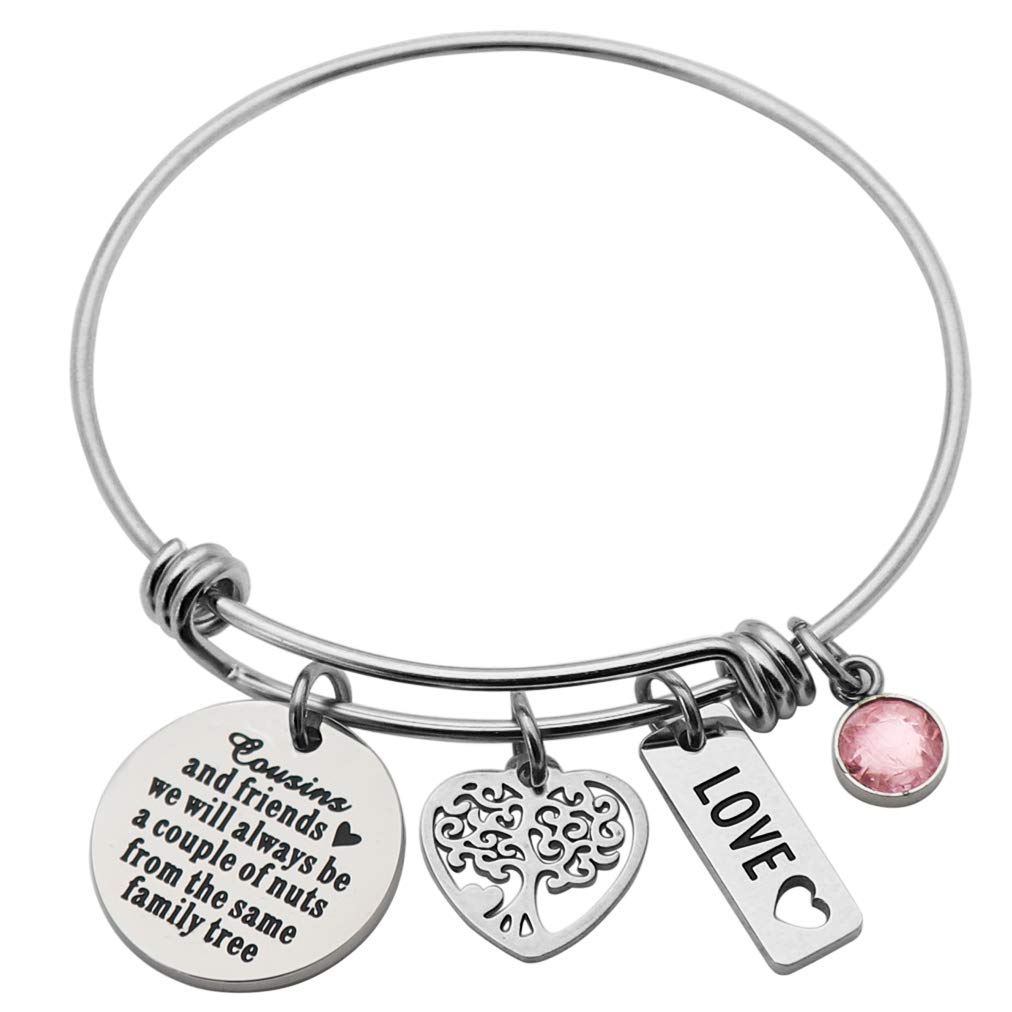 Eilygen Cousins Gifts Cousins Charm Adjustable Bracelt Bangle Cousin Jewelry Gift for Cousins (Cousins and friends we will always be, a couple of nuts from The same family tree)