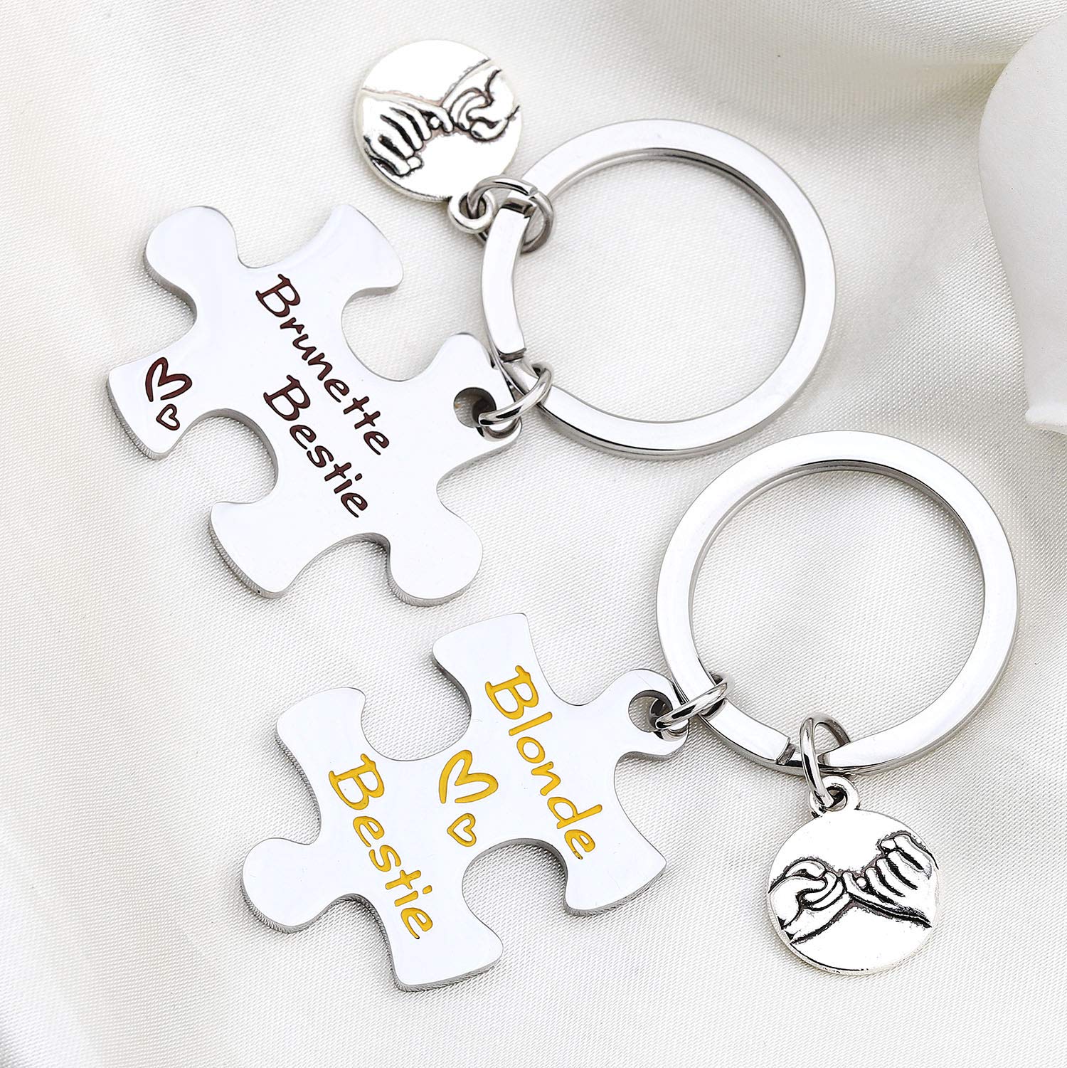 bobauna Best Friend Keychain Set Brunette Bestie Blonde Bestie Friendship Jewelry Gift For BFF Soul Sisters Bridesmaid (brunette blonde bestie keychain)