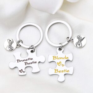 bobauna Best Friend Keychain Set Brunette Bestie Blonde Bestie Friendship Jewelry Gift For BFF Soul Sisters Bridesmaid (brunette blonde bestie keychain)