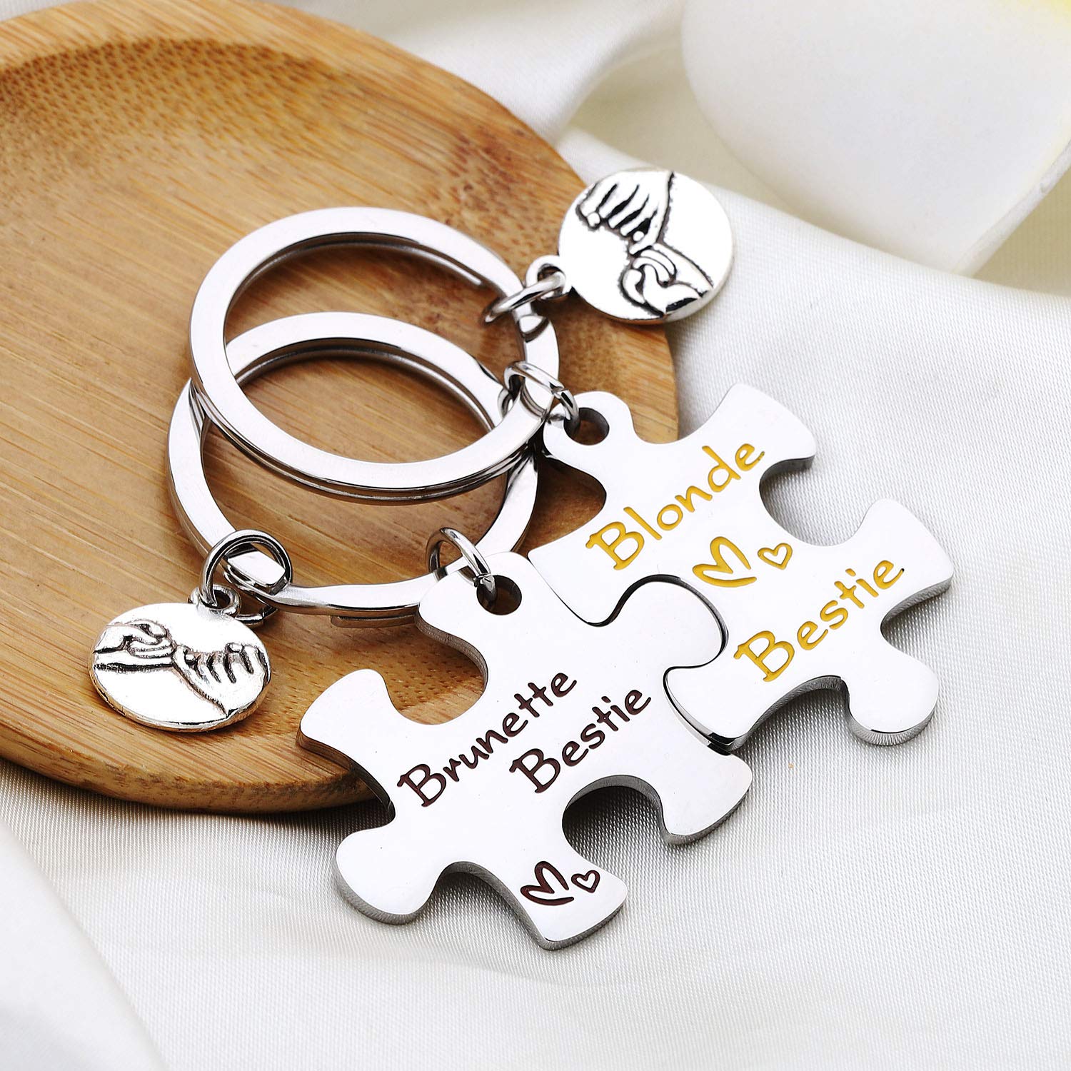 bobauna Best Friend Keychain Set Brunette Bestie Blonde Bestie Friendship Jewelry Gift For BFF Soul Sisters Bridesmaid (brunette blonde bestie keychain)