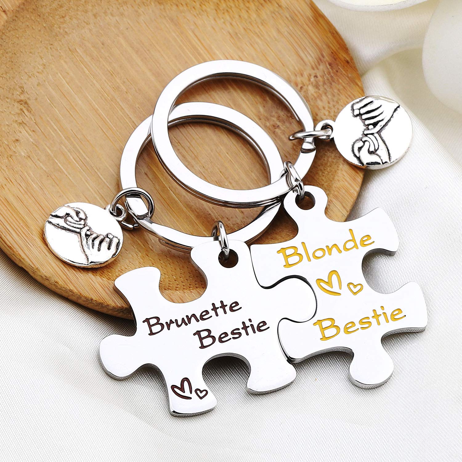 bobauna Best Friend Keychain Set Brunette Bestie Blonde Bestie Friendship Jewelry Gift For BFF Soul Sisters Bridesmaid (brunette blonde bestie keychain)