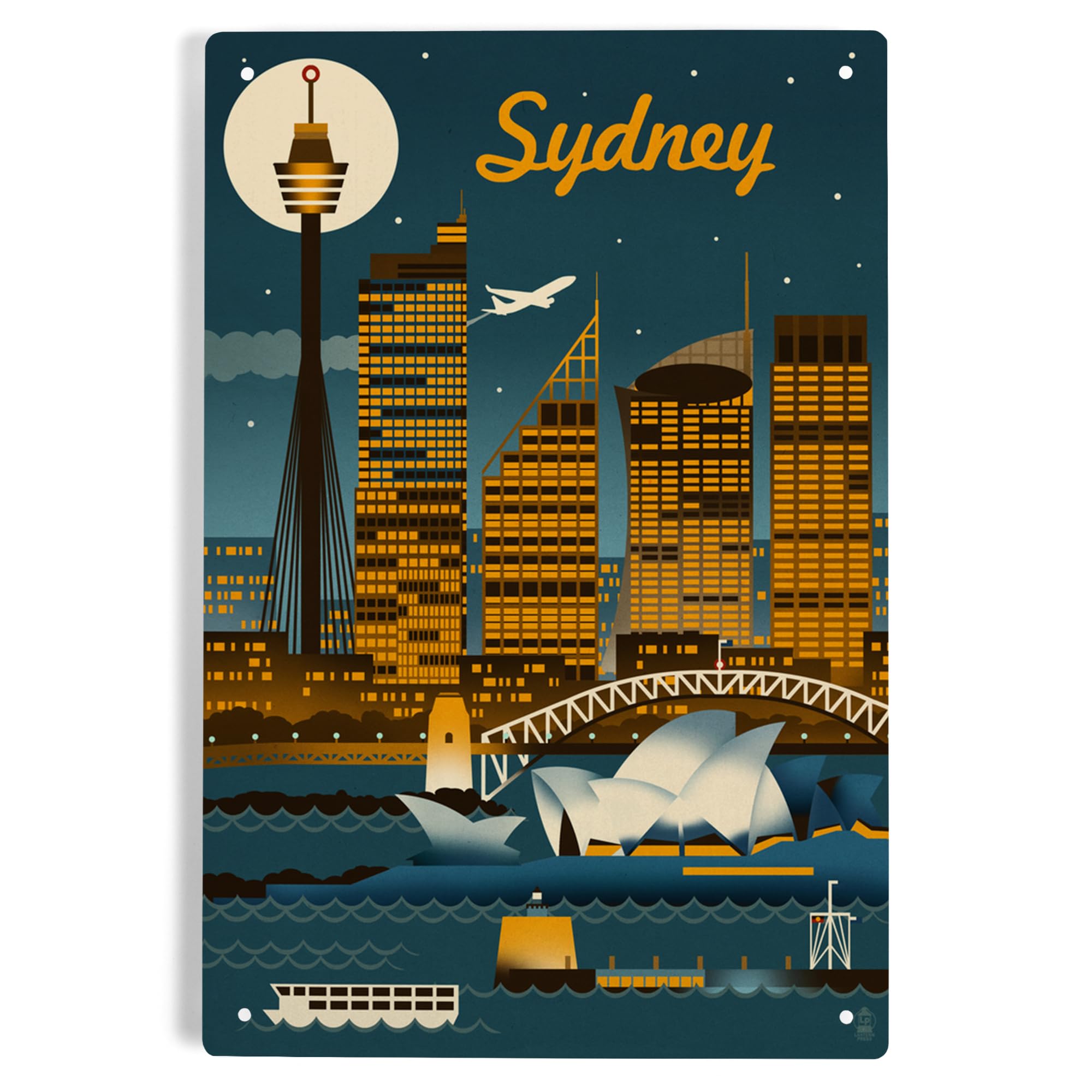 Lantern Press 6x9 Inch Metal Sign, Sydney, Australia, Retro Skyline