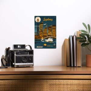 Lantern Press 6x9 Inch Metal Sign, Sydney, Australia, Retro Skyline