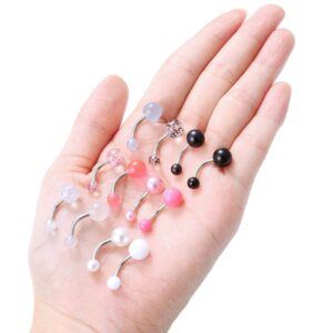 Ftovosyo 12PC Belly Button Rings Banana Barbells 14G Surgical Steel Bar Mix Color Body Piercing Jewelry for Women Pink Black