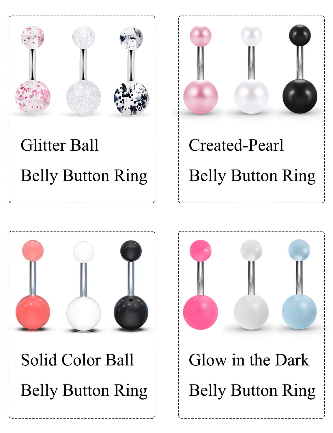 Ftovosyo 12PC Belly Button Rings Banana Barbells 14G Surgical Steel Bar Mix Color Body Piercing Jewelry for Women Pink Black