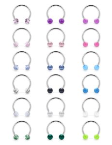 ftovosyo 18pcs 20g surgical steel cbr horseshoe circular rings nose tragus lip ear hoop ring piercing jewelry for women men 8mm black pink