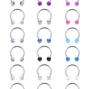 Ftovosyo 18PCS 20G Surgical Steel CBR Horseshoe Circular Rings Nose Tragus Lip Ear Hoop Ring Piercing Jewelry for Women Men 8mm Black Pink