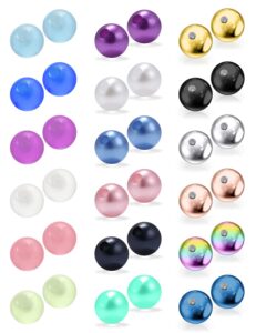 ftovosyo 20g 36pcs mix color replacement balls jewelry piercing stainless steel & clear acrylic barbell parts for lip rings/eyeborw rings/tragus/helix/cartilage earrings back silver rose gold black