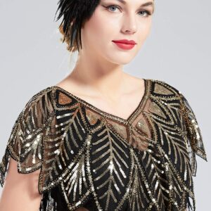 BABEYOND 1920s Shawl Wraps Sequin Beaded Evening Cape Bridal Shawl (Black Gold)