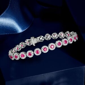 Ross-Simons 5.50 ct. t.w. Ruby and 3.00 ct. t.w. Diamond Tennis Bracelet in 14kt White Gold. 7 inches