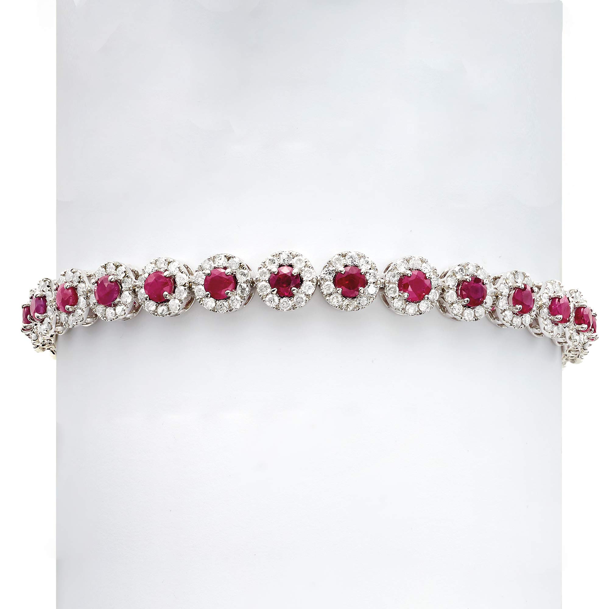 Ross-Simons 5.50 ct. t.w. Ruby and 3.00 ct. t.w. Diamond Tennis Bracelet in 14kt White Gold. 7 inches