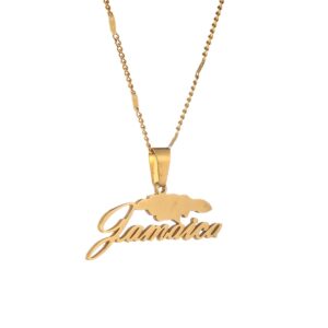 stainless steel jamaica map pendant necklaces for women jamaican chain jewelry gifts (gold)