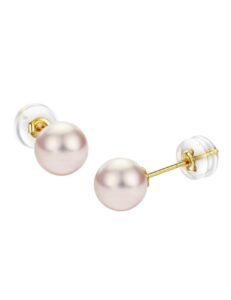 round japanese akoya pearl earrings for women 18k gold stud pearl earrings with genuine cultured pearls 5.5mm-6mm