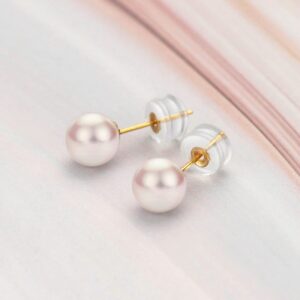 Round Japanese Akoya Pearl Earrings for Women 18k Gold Stud Pearl Earrings with Genuine Cultured Pearls 5.5mm-6mm