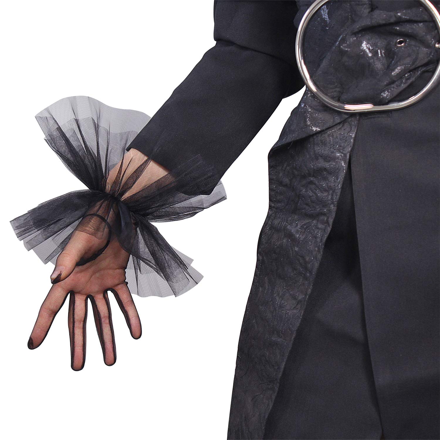 DooWay Women Fashion Ruffle Gloves Black Clown Cuffs Puffy Wrist Tulle Gloves Touchscreen Dressy Evening Tea Party