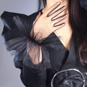 DooWay Women Fashion Ruffle Gloves Black Clown Cuffs Puffy Wrist Tulle Gloves Touchscreen Dressy Evening Tea Party