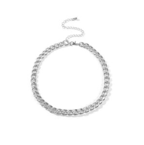 cathercing women chain choker necklace big link necklace for women trendy jewelry necklaces chains punk (silver)