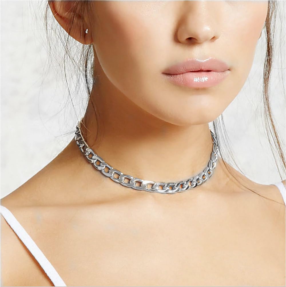 Cathercing Women Chain Choker Necklace Big Link Necklace for Women Trendy Jewelry Necklaces Chains Punk (silver)