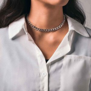 Cathercing Women Chain Choker Necklace Big Link Necklace for Women Trendy Jewelry Necklaces Chains Punk (silver)