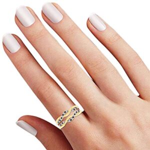 0.24 Carat Black & White Cubic Zirconia Twist Enhancer Guard Ring 14K Yellow Gold Over Sterling Silver Ring Size-6