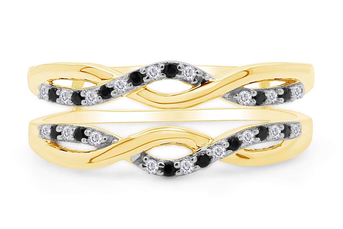 0.24 Carat Black & White Cubic Zirconia Twist Enhancer Guard Ring 14K Yellow Gold Over Sterling Silver Ring Size-6