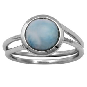 natural 8 mm round larimar gemstone ring split band white rhodium sterling silver (8)