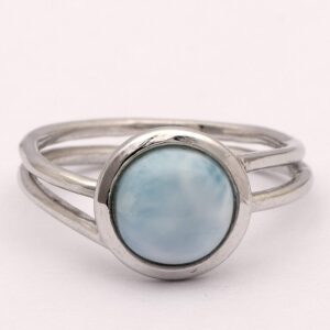 Natural 8 MM Round Larimar Gemstone Ring Split Band White Rhodium Sterling Silver (8)