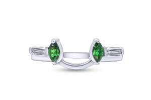 0.57 carat simulated emerald & white cubic zirconia enhancer guard 14k white gold over sterling silver ring size-6