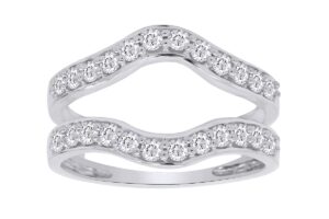 affy 1.14 carat round white cubic zirconia solitaire enhancer guard ring 14k white gold over sterling silver ring size-8.5