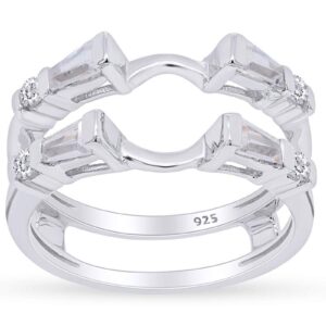 AFFY 3/4 Carat Tapered & Round White Cubic Zirconia Enhancer Guard Ring In 14K White Gold Over Sterling Silver (0.75 Cttw) Ring Size-6