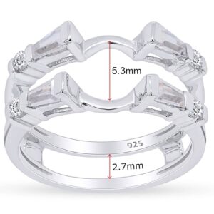 AFFY 3/4 Carat Tapered & Round White Cubic Zirconia Enhancer Guard Ring In 14K White Gold Over Sterling Silver (0.75 Cttw) Ring Size-6