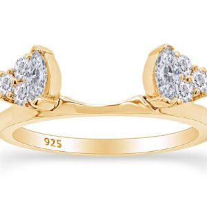 AFFY 0.86 Carat Marquise & Round White Cubic Zirconia Enhancer Guard 14K Yellow Gold Over Sterling Silver Ring Size-6