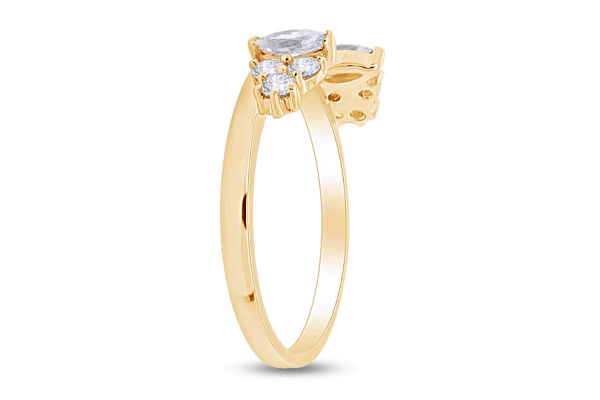 AFFY 0.86 Carat Marquise & Round White Cubic Zirconia Enhancer Guard 14K Yellow Gold Over Sterling Silver Ring Size-6