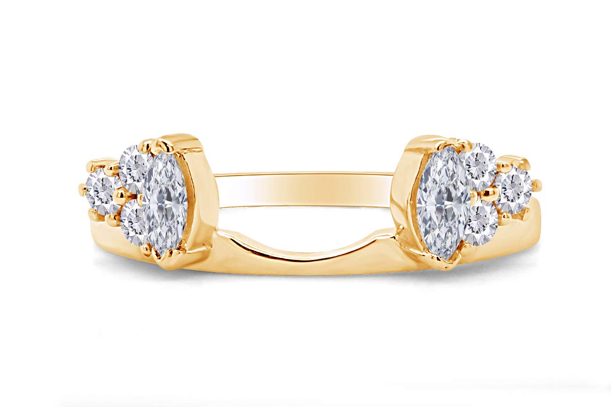 AFFY 0.86 Carat Marquise & Round White Cubic Zirconia Enhancer Guard 14K Yellow Gold Over Sterling Silver Ring Size-6