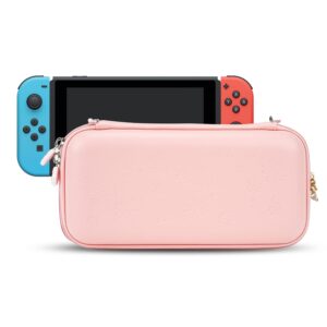 geekshare sakura pink carry case compatible with nintendo switch/switch oled model – ultra slim portable hard shell travel case for switch console & accessories – 10 game cards