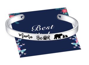 veeshy mama bear one mother with two 2 cubs cuff bracelets with box, womens stainless steel bangles jewelry, christmas birthday thanksgiving gift for mummy mom from daughter son