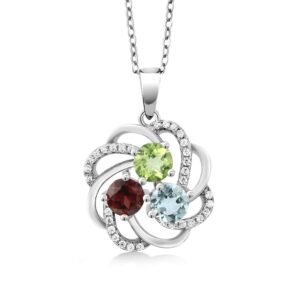 gem stone king 925 sterling silver customized and personalized 3 round gemstone birthstone fashion love mothers flower blossom pendant necklace for women with 18 inch chain