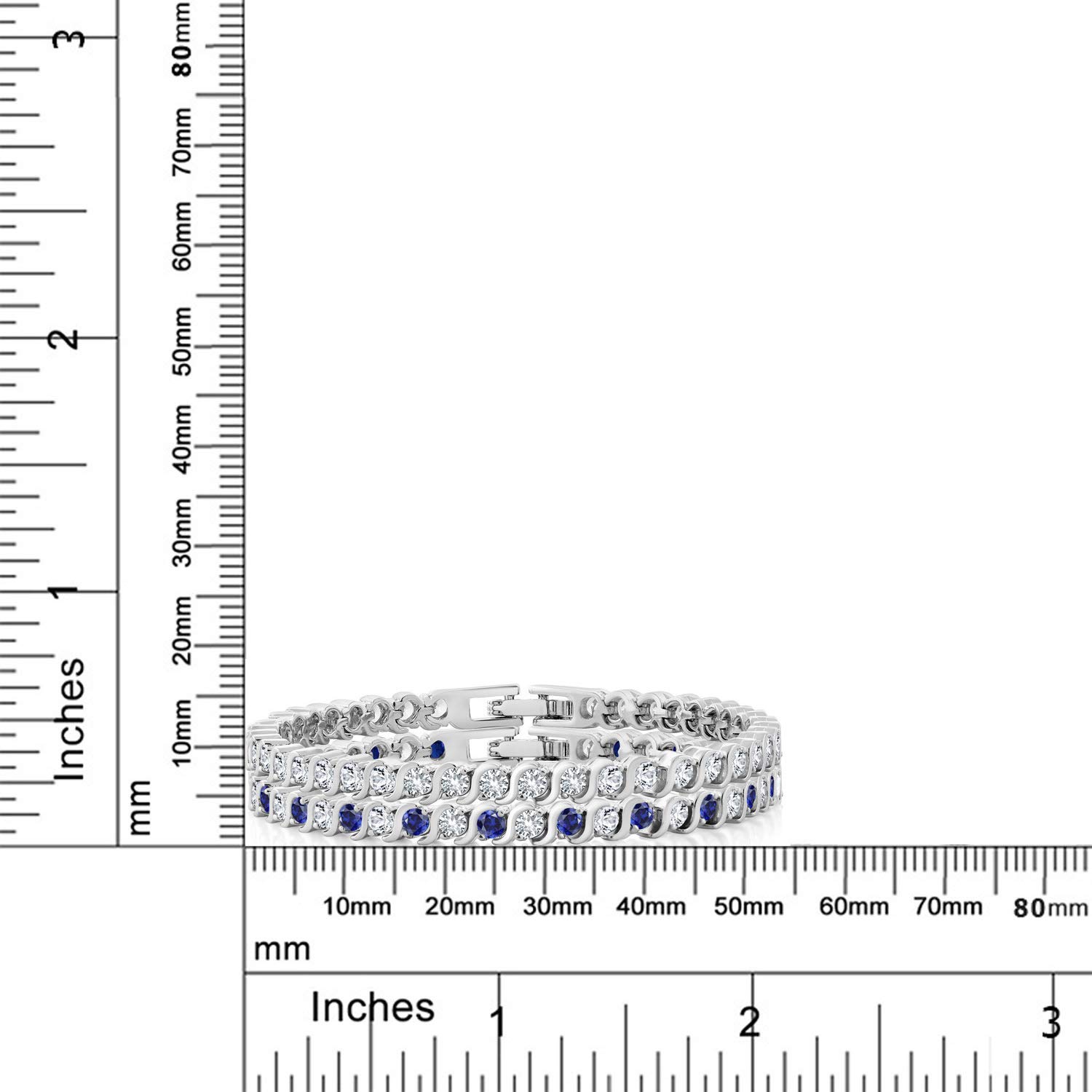 Gem Stone King 2 Piece Round White Cubic Zirconia and Simulated Blue Sapphire Set of 2 Tennis Bracelets for Women 4.50 Ct Each, 7 Inch Length