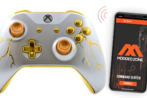 moddedzone rapid fire custom standard modded controller compatible with xbox one s/x 40 mods for all major shooter games (3.5 mm jack) (gold thunder)