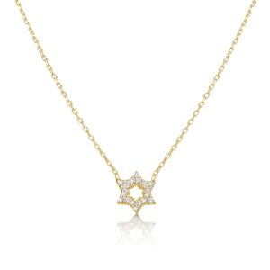 alef bet by paula jewish star of david necklace in a sparkling yellow gold with stones for women to wear daily as a symbol of faith