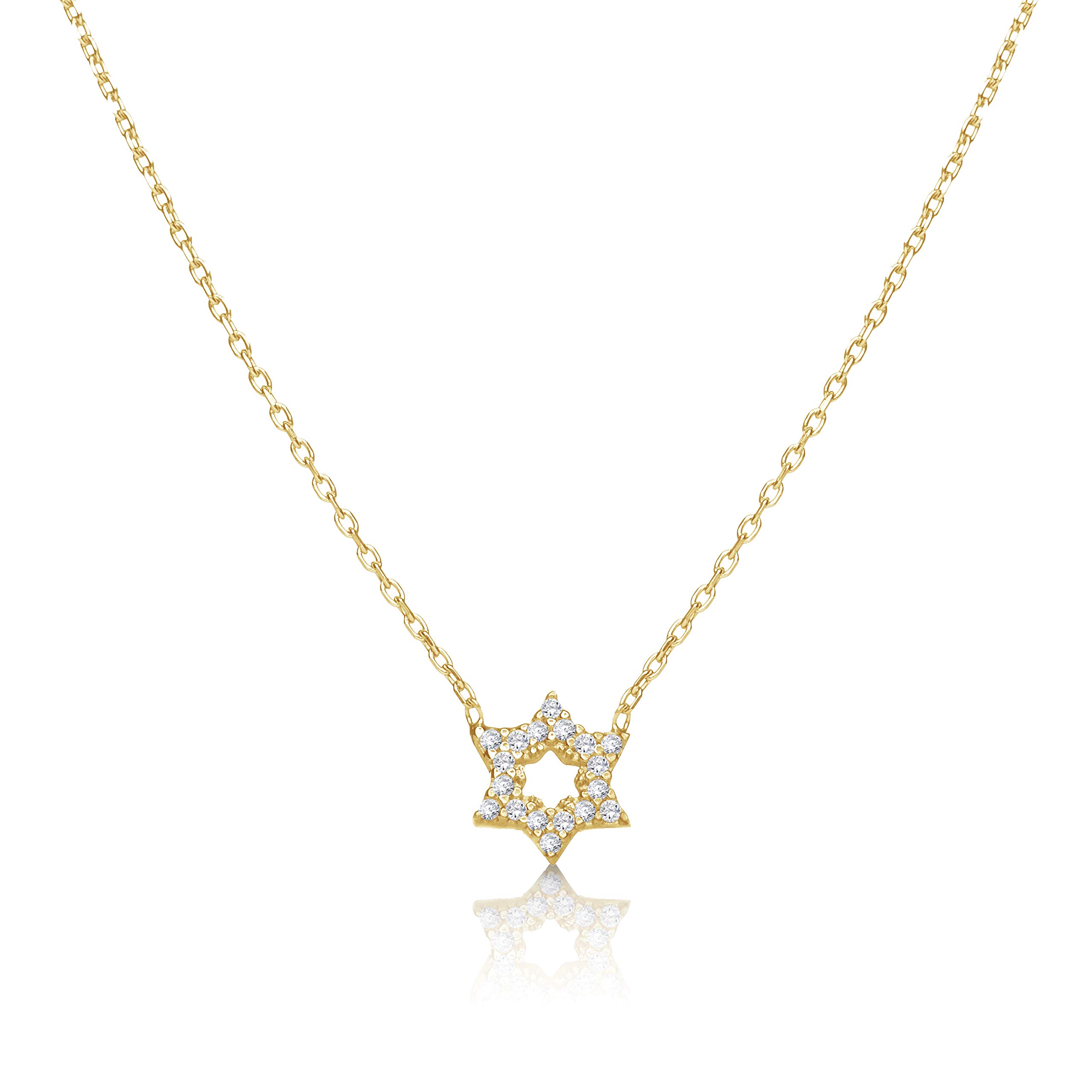 Alef Bet by Paula Jewish Star of David Necklace in a Sparkling Yellow Gold with Stones for Women to Wear Daily as a Symbol of Faith