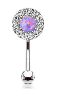 forbidden body jewelry 16g 6mm curved barbell for daith/eyebrow/rook/belly button w/round cz & opalite top, purple