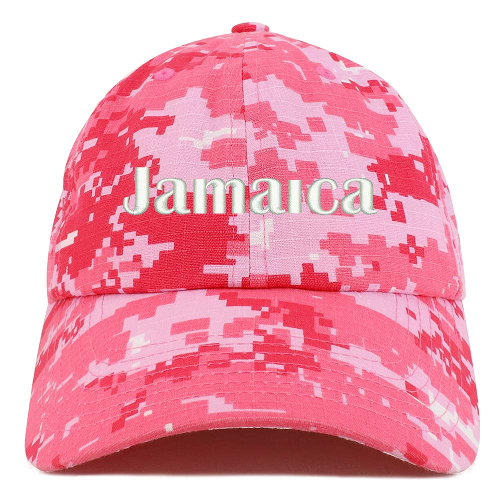 Trendy Apparel Shop Jamaica Embroidered Soft Crown 100% Brushed Cotton Cap - PINK DIGITAL CAMO