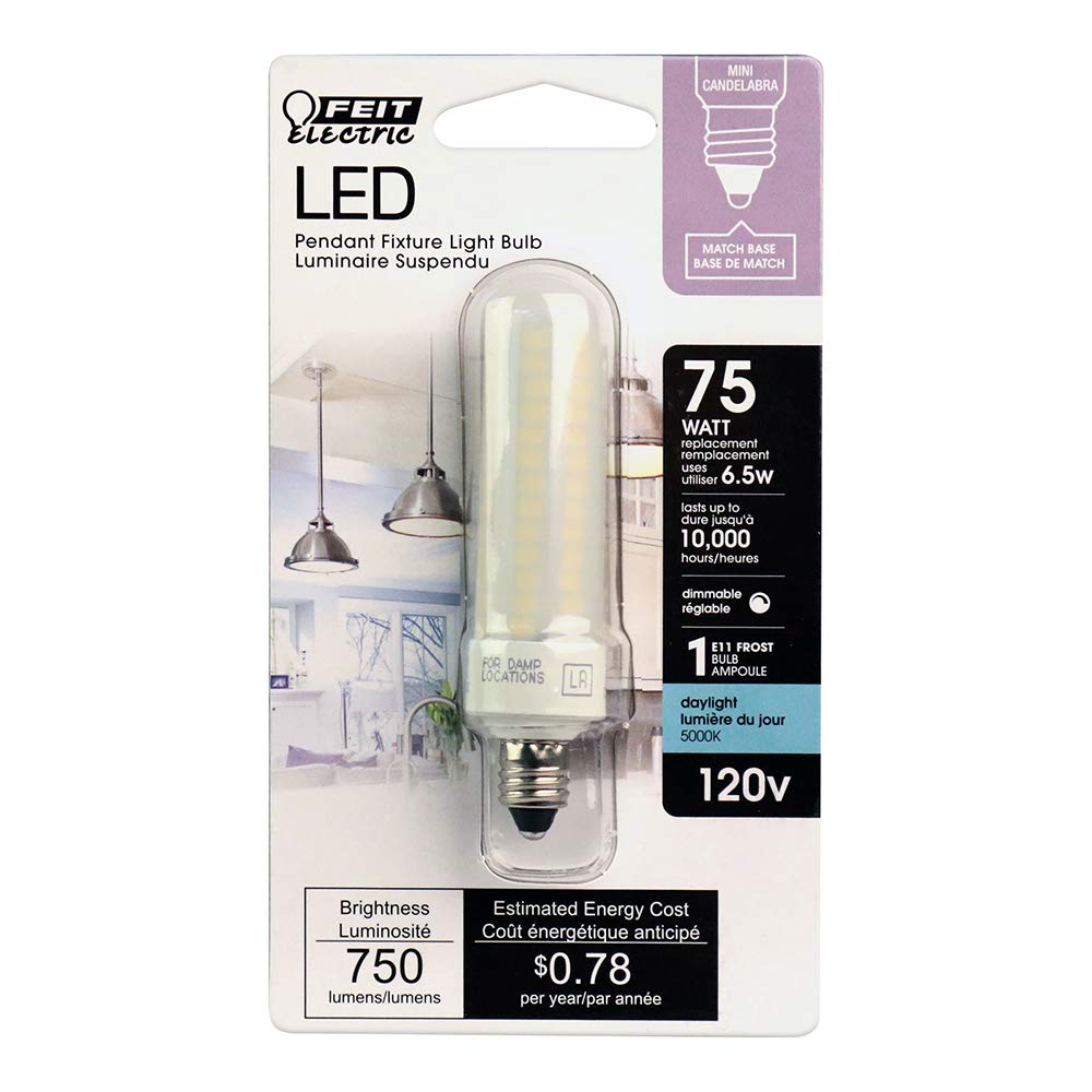 Feit Electric Specialty 6.5 Watts LED Light Bulb with 75-Watt Equivalent, Dimmable T4 Bulb, 750 Lumens, 9 Yrs. Leftime, 5000K Daylight, Pack of 1 - BP75MC/850/LED