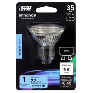 Feit Electric 4W LED MR16 GU10 Bulbs with 35W Equivalent, Dimmable, MR16 Bulbs, 22 Yrs. Lifetime, 300 Lumens, 5000K Daylight, 6 Packs - BPMR16/GU10/950CA/6