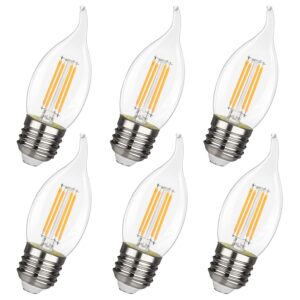 kgc led candelabra bulb, 2700k warm white 450lm, led dimmable edison bulb, 4.5w equivalent to 50w, e26 medium base led candle bulbs, ca11/c35 clear glass flame shape bent tip - 6 pack